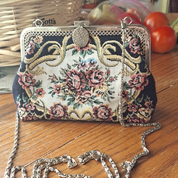 Bags | Vintage Antique 193s Needlepoint Handbag Purse With Floral ...